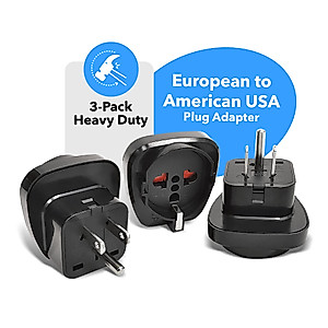 OREI Europe to US Plug Adapter, Grounded European to USA Adapter, American Outlet Plug Adapter, EU to US Adapter, Europe to USA Travel Plug Converter (3 Pack) GP-95