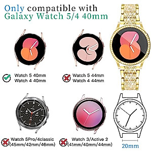 Compatible with 20mm Samsung Galaxy Watch 5/ Watch 4 +40mm Diamond Case, Fashion Bling Diamond Band for Women, Glitter Cute Metal Bracelet, Slim Luxury Band for Watch 5/ Watch 4 -Gold