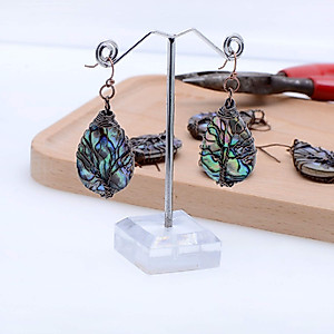 Handmade Teardrop Abalone Shell Dangle Earrings for Women, Wire Craft Tree of Life Earrings