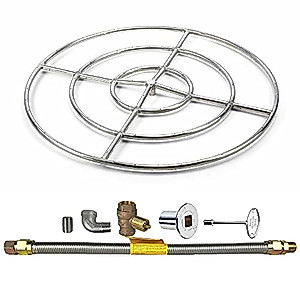 Spotix HPC Match Lit Fire Pit Burner Kit (FPS48HCKIT-NG-MSCB), Round, 48-Inch Burner, Natural Gas, Polished Chrome, with Flange, Key, Valve, Flex Line and Fittings
