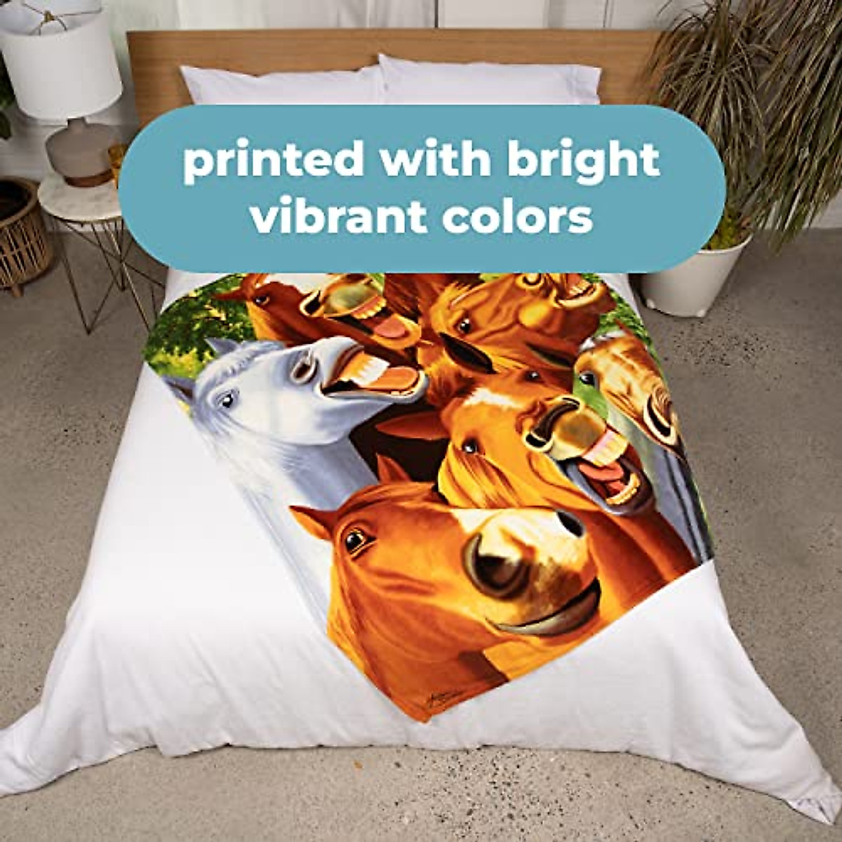 Dawhud Direct Cartoon Selfie Horses Fleece Blanket for Bed, 50" x 60" Horses Fleece Throw Blanket for Women, Men and Kids - Super Soft Plush Horse Blanket Throw Plush Blanket for Horse Lovers