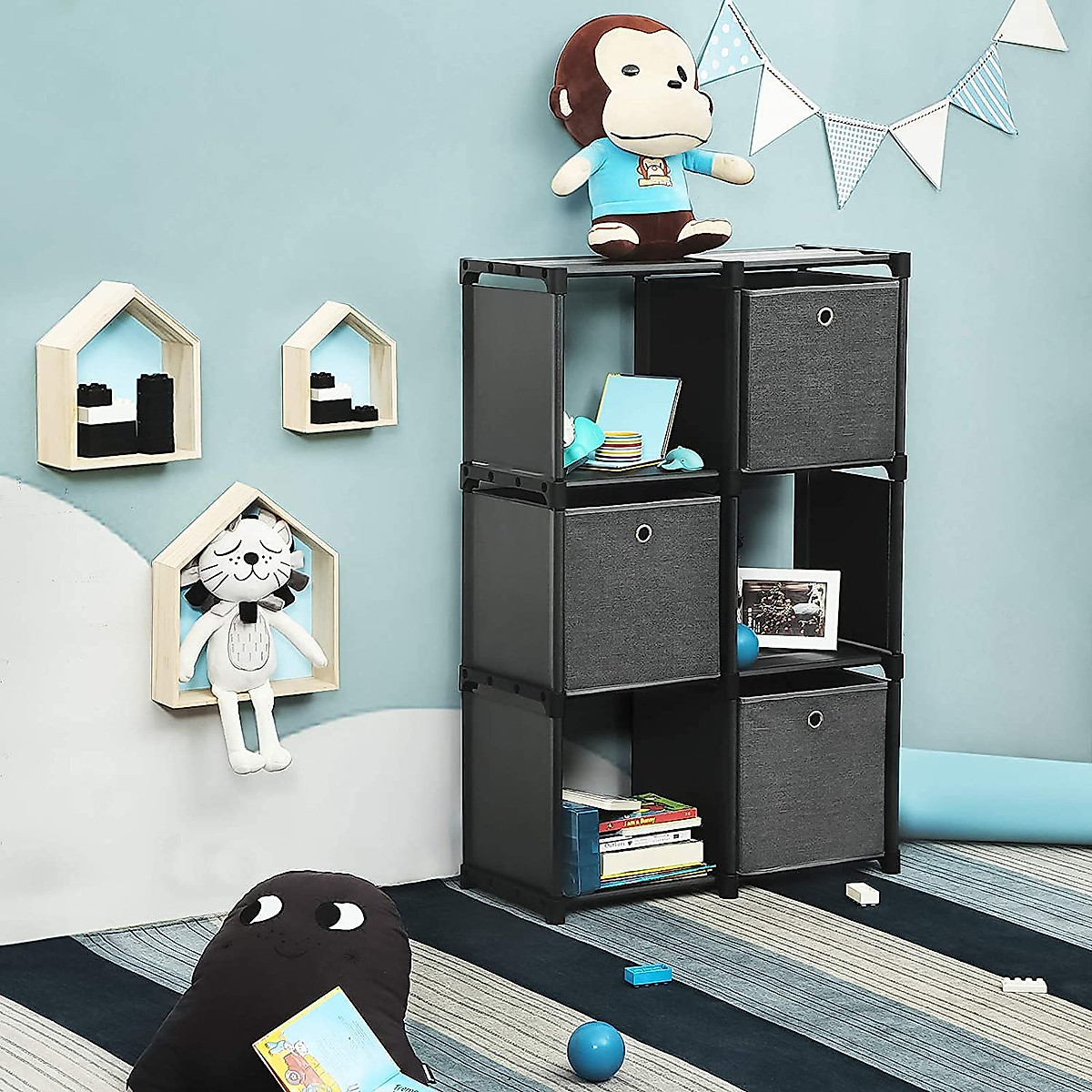 Cube Storage Organizer, 6 Cube Modular Shelves Storage Organizer, DIY Closet Storage Rack for Books Clothes Toys Shoes Arts(Black)-Wishwill