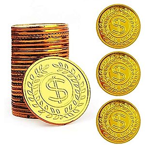 TCOTBE Pirate Gold Coins Plastic Set of 100,Play Gold Treasure Coins for Play Favor Party Supplies, Pirate Party, Treasure Hunt Game and Party Favors