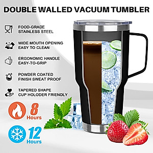 GUDEMAO 30 oz Tumbler with Handle, Stainless Steel Insulated Tumbler with Lid and Straw, Double Wall Vacuum Insulated Coffee Mug Tumbler, Insulated Coffee Thermal Cup for Cold and Hot (Black)