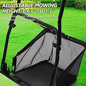 12" 5-Blade Reel Manual Push Lawn Mower with Grass Catcher, Adjustable Cutting Handle Height, Green