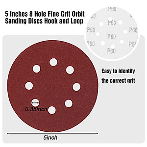 Hongway 72pcs Sanding Discs Set 5 Inch Orbital Sander Sandpaper, Hook and Loop Orbit Sander Pads, 60 120 180 240 320 400 600 800 Grit 8 Hole for Power Random Sander