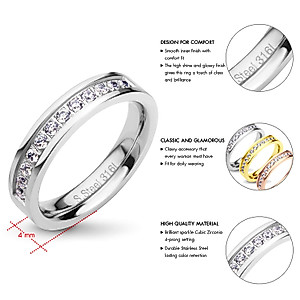 555Jewelry Womens Stainless Steel Real Solid Cubic Zirconia CZ Diamond Sparkle Shiny Engagement Wedding Promise Fashion Band Classic Jewelry Band Ring, Silver Size 6