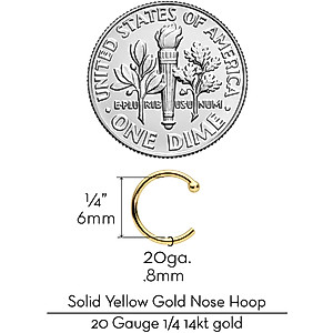 Body Candy Tiny Nose Ring Hoop 20 Gauge 1/4" Solid 14k Yellow Gold Nose Hoop Xtra Small Diameter