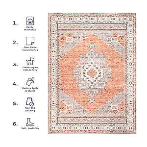 nuLOOM Alicia Machine Washable Medallion Ultra Thin Runner Rug, 2' 6" x 8', Rust
