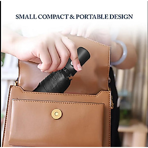 SIEPASA Windproof Travel Compact Umbrella, 8-Ribs Anti-UV Waterproof Folding Umbrella with Telfon Coating-One Button for Auto Open and Close. (Black)