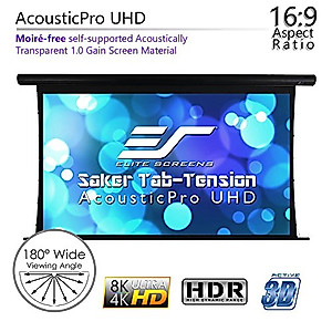 Elite Screens Saker Tab-Tension AcousticPro UHD Series, 100" Diagonal 16:9, 4K/8K Ultra HD Electric Sound Transparent Perforated Weave Drop Down Front Projector Screen, SKT100UH-E24-AUHD