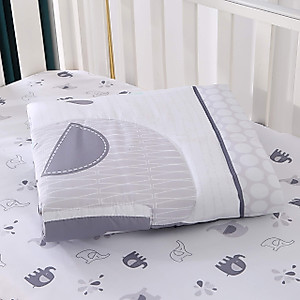 VIVILINEN Grey Elephants Baby Crib Bedding Set for Boys Girls 3 Pieces Animals Infant Nursery Baby Crib Comforter Set with Crib Bed Quilt Fitted Sheet Skirt Set for Standard Size Crib