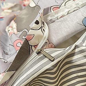 Animal Print Duvet Cover, 3 Pieces 100% Cotton Cat Bedding Set, Pink Gray Blue Cartoon Lovely Cat Pet Pattern Duvet Cover, with Zipper Ties, Luxury Ultra Soft Extremely Durable (Cat, Queen)
