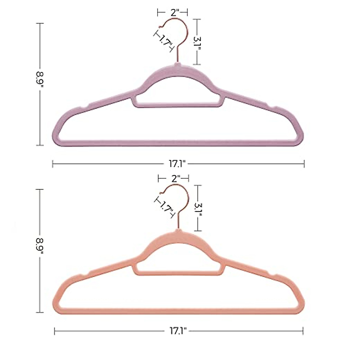 SONGMICS Velvet Hangers Bundle, Set of 50 with Set of 50, Clothes Hanger with Rose Gold Swivel Hook, Non-Slip, and Space-Saving, 0.2-Inch Thick, Pale Purple and Light Pink, UCRF021GP50 and UCRF21PK50
