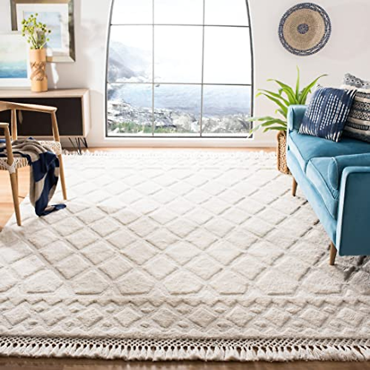 SAFAVIEH Casablanca Collection 7' Square Ivory CSB651A Handmade Moroccan Tassel Living Room Dining Bedroom Area Rug