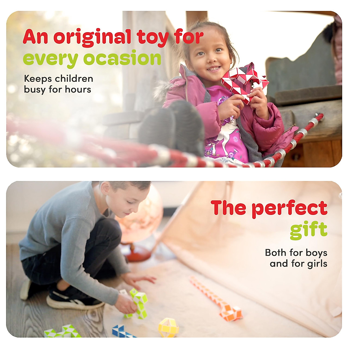 CUBIDI® Magic Snake Cube | Fidget Snake Toy for Kids | Travel Toys for Kids Ages 4-8 | Great Gift for Boys and Girls Birthday, Christmas, Stocking Stuffers - 24 Blocks | 0.9 inch x 0.7 inch | Green