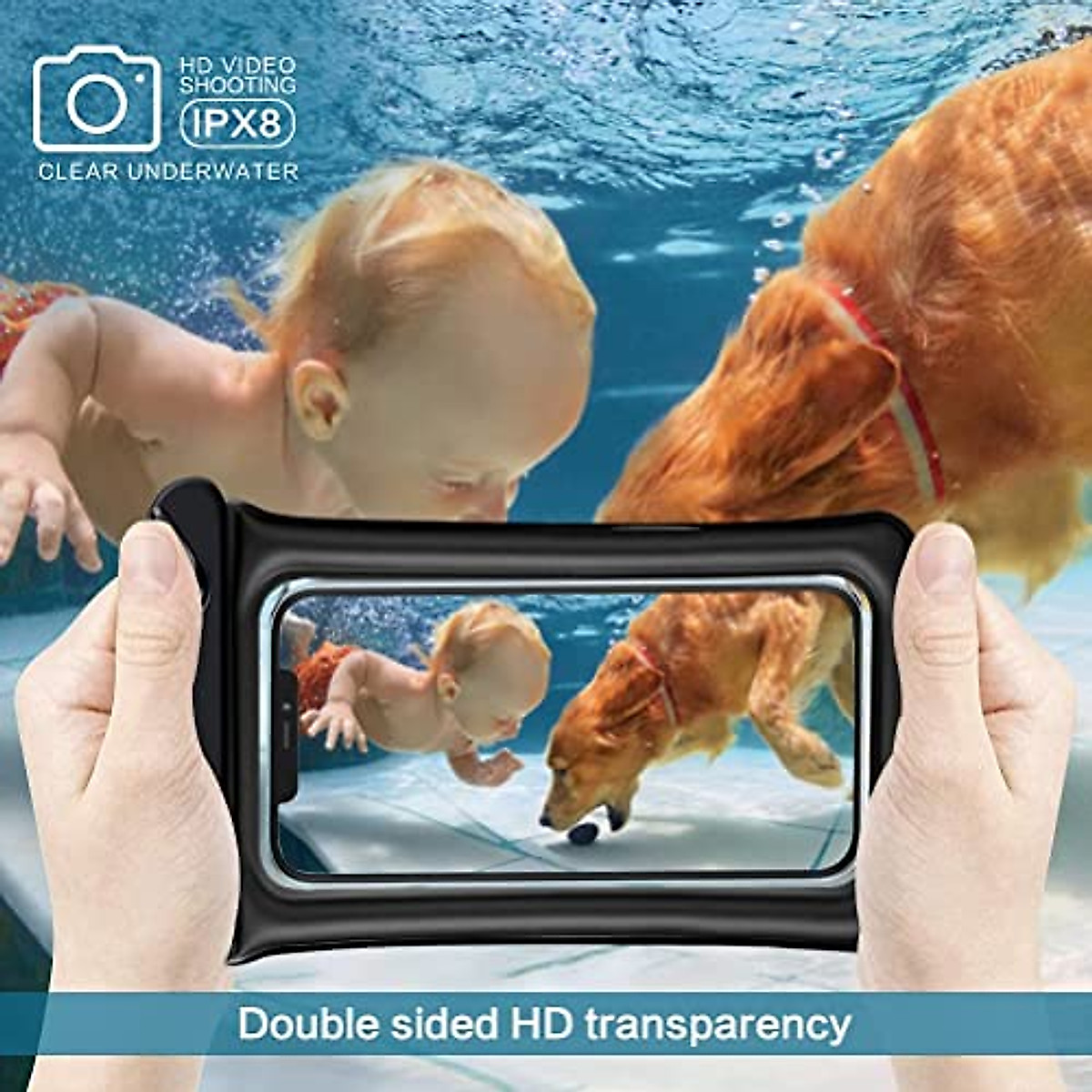 Universal Waterproof Phone Pouch,Floatable Waterproof Phone Pouch Compatible for iPhone 13 12 11 Pro Max XS Max XR X 8 7 Samsung Galaxy s10/s9 Up to 7.0", IPX8 Cell Phone Dry Bag -2 Pack Black+Blue