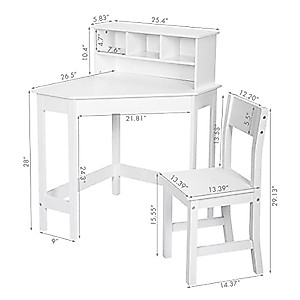 UTEX Kids Desk,Wooden Study Desk with Chair for Children,Writing Desk with Storage and Hutch for Home School Use,White