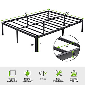 TATAGO 16 Inch Metal Platform Bed Frame with Anti-Collision Round Legs, 3500lbs Heavy Duty Mattress Foundation, Easy Assembly/Silent/Anti-Shake/Non-Slip/No Box Spring Needed, King