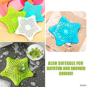 3Pcs Starfish Rubber Sink Strainers - Drain Hair Catcher - Kitchen Sink Strainer Stopper Silicone Drain Cover - Tub Drain Hair Catcher, Bathroom Sink Drain Strainer for Sink, Bathtub Strainer