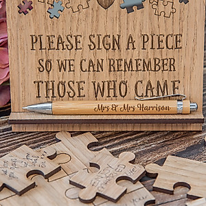 Wedding guest book alternative jigsaw puzzle personalized guestbook | laser engraved wooden pieces for party engagement reception anniversary (150 piece - Cursive Font)