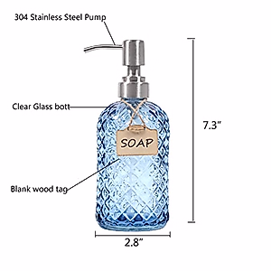 Funly mee Bathroom & Kitchen Glass Hand and Dish Soap Dispenser with 304 Rustproof Stainless Steel Pump (Blue)
