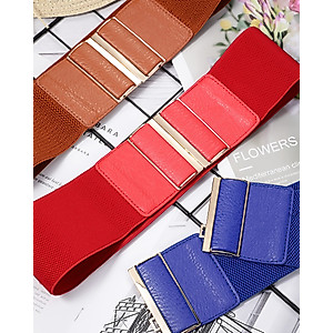 6 Pieces Women Wide Belt Elastic Cinch Waistband Stretchy Dress Waist Belt with buckle for Ladies, One Size