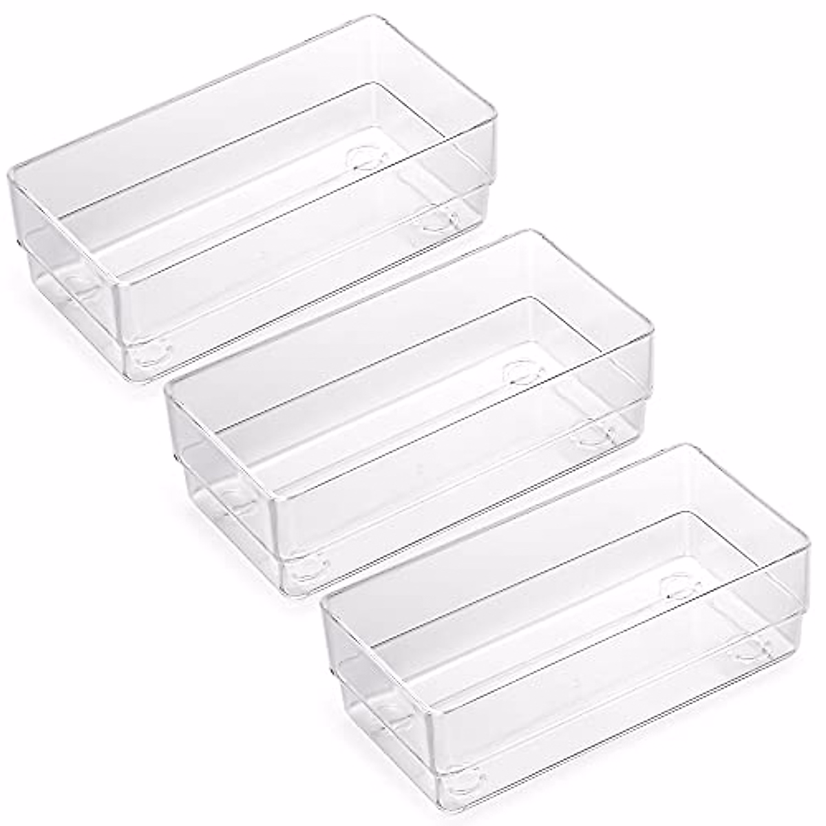 LotFancy Clear Plastic Drawer Organizer, 6'' x 3'' x 2'', Set of 3 Drawer Storage Containers Bins for Dresser Cosmetics Makeup, Stackable