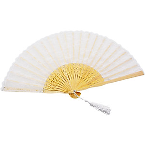 Womens Multi Color Handmade Cotton Lace Folding Hand Fan (Black-A) (White)