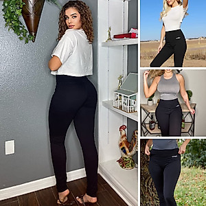 UNIQUE STYLES ASFOOR Yoga Pants for Women High Waisted Cotton Workout Black Leggings (Black, Small)