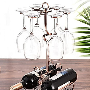 YFQHDD Goblet Holder Wine Bottle Cup Rack Wine Glass Cup Standing with 6 Hooks Stainless Steel Hanging Drinking Glasses Decoration