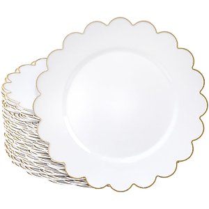 Sparkle and Bash White Plastic Plates with Gold Scalloped Edge (9 Inches, 50 Pack)