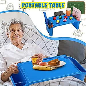 Kisston 12 Pcs Kids Lap Desk Bulk Lap Tray Lap Table Bed Table Plastic Lap Desk with Extra Storage Space Activities Children Portable Lap Desk for Kids Students Work Study School Classroom (Blue)