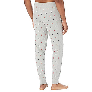 Polo Ralph Lauren Rib Waistband Pajama Joggers w/Ribbed Side Panel Andover Heather/Rl2000 Red/Cruise Navy All Over Pony Print MD