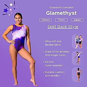 Destira Gymnastics Leotards for Girls, Glamethyst, Super Soft Leotards for Women and Girls with Matching Scrunchie, Gymnastics, Dance, Cheer, Yoga, and More, Child Large (10)