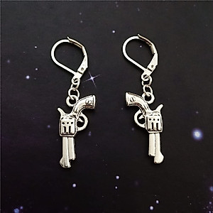Gun Charm Lever Back Clip Earrings, Revolver Dangle Earrings, West Style, Quirky Jewelry