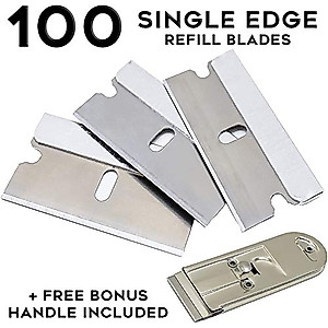 Fixson Razor Blade Scraper Tool, with 100 Replacement Blades, and Scraper Tool, Single Edge Blades Box Cutter for Glass Scraper (100 PCS)