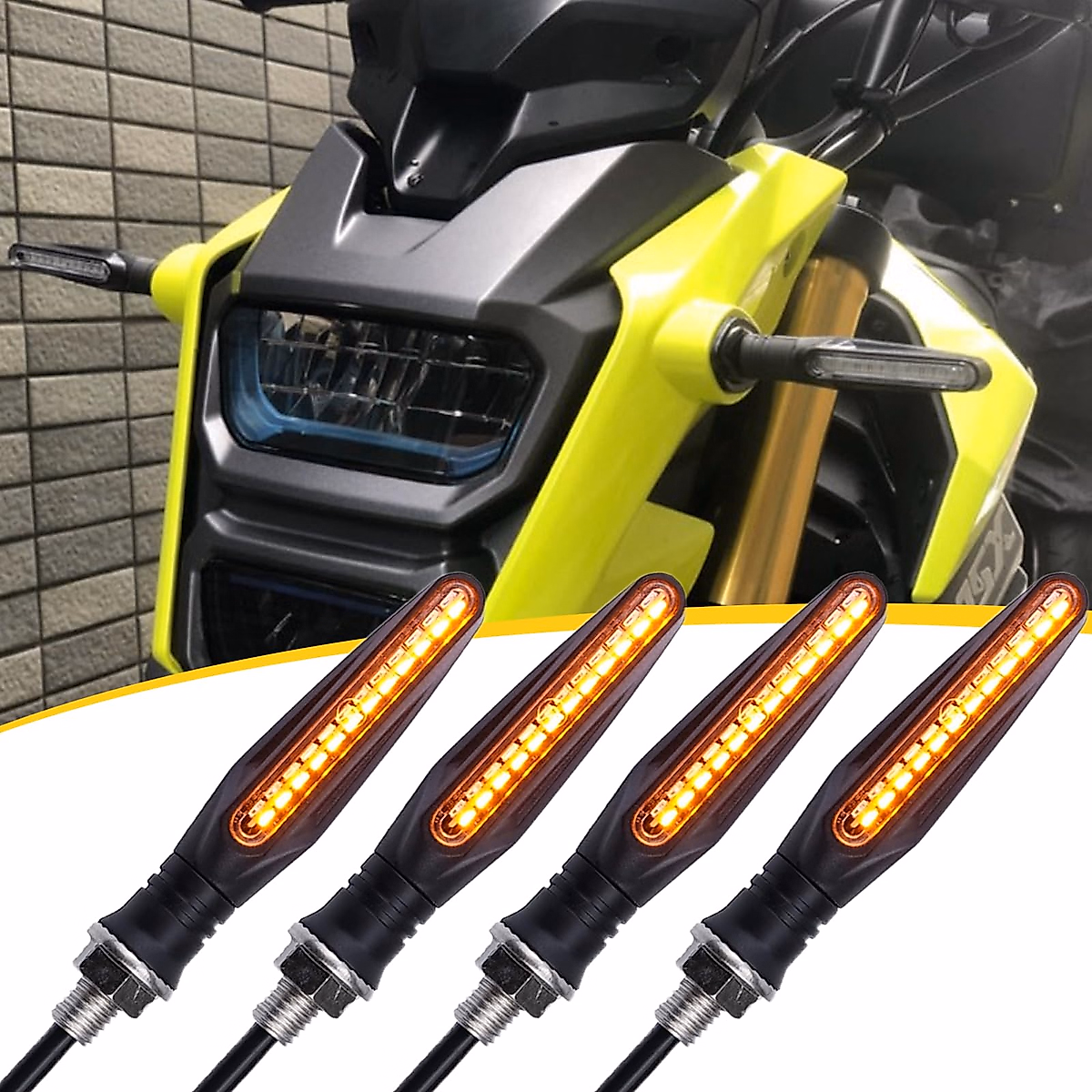 ZKFAR Pack-4 Motorcycle Indicators, Flowing Turn Signal Brake Lights, Daytime Running Lights, 12V Turn Signals, for Dirt Bike Motorbike (Yellow)