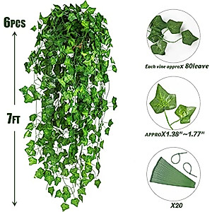 Dolicer 6 Strands 42Ft Fake Vines for Bedroom, Artificial Ivy Garlands with Fake Leaves, Fake Ivy Vines Greenery Garlands, Hanging Vines Fake Plants for Wall Decor Wedding Room Party Garden Aesthetic