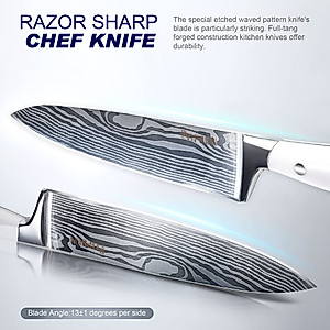 POPSUN Ultra Sharp Chef Knife, 8 Inch Kitchen Knife with Poultry Shear, Professional High Carbon Stainless Steel Chef Knife with Ergonomic ABS Handle