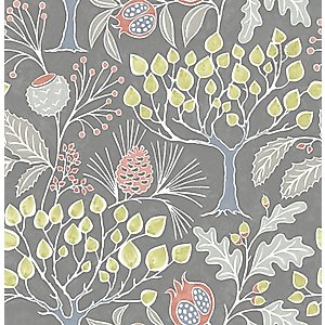NuWallpaper NU3039 Groovy Garden Grey Peel & Stick Wallpaper, Multicolor