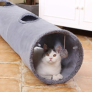 Speedy Pet Collapsible Cat Tunnel, Cat Toys Play Tunnel Durable Suede Hideaway Pet Crinkle Tunnel with Ball M