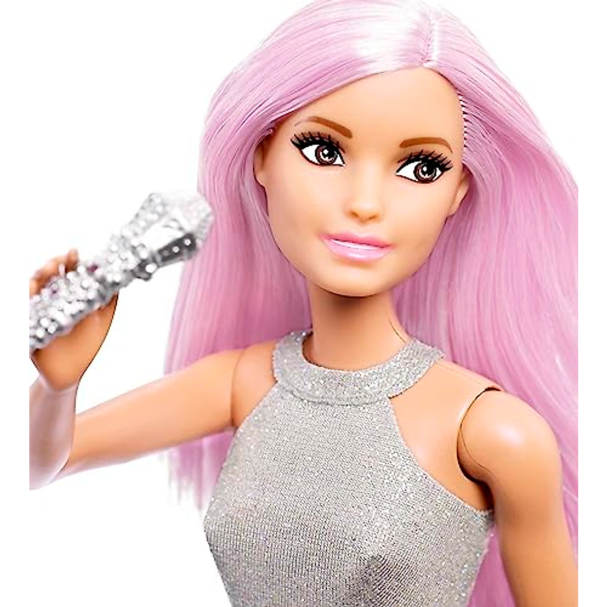 Barbie Pop Star Fashion Doll with Pink Hair & Brown Eyes, Iridescent Skirt & Microphone Accessory