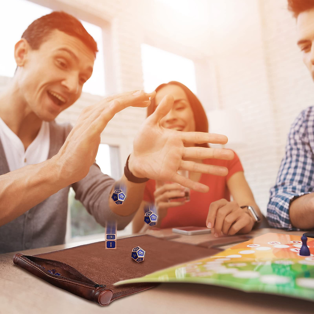 Civaner Dice Mat Tray Rolling Mat with Zipper PU Leather Folding Scroll Dice Bag Dice Holder Dice Table Christmas Game Accessories(Brown, Black)