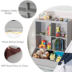 Giantex Storage Cabinet, Cubby Toy Organizer, 3 Shelf 4 Cube Units, Storage Bins Cubbies for Kids' Collections, Kids Bookshelf and Bookcase for Children Playroom Hallway Kindergarten School, Gray
