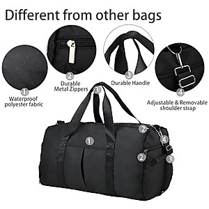 DAYGOS Gym Bag for Men, 40L Waterproof Sports Duffle Bags with Shoe & Wet Compartment, Small Carry On Travel Tote Bags with Trolley Sleeve for Personal Item, Fitness & Workout Gear, Black