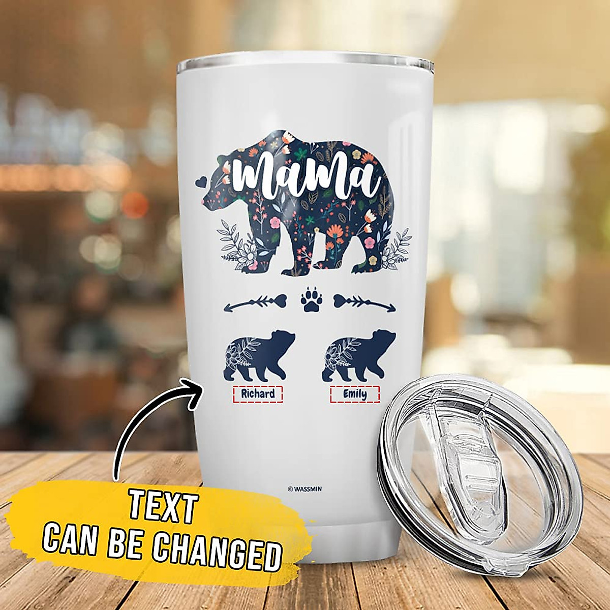 WASSMIN Personalized Tumbler Mama Bear Stainless Steel Cup With Lid 20oz 30oz Double Walled Vacuum Insulated Tumblers Customize Cubs Mother's Birthday Christmas Gifts For Best Moms Mother (2 Kids)