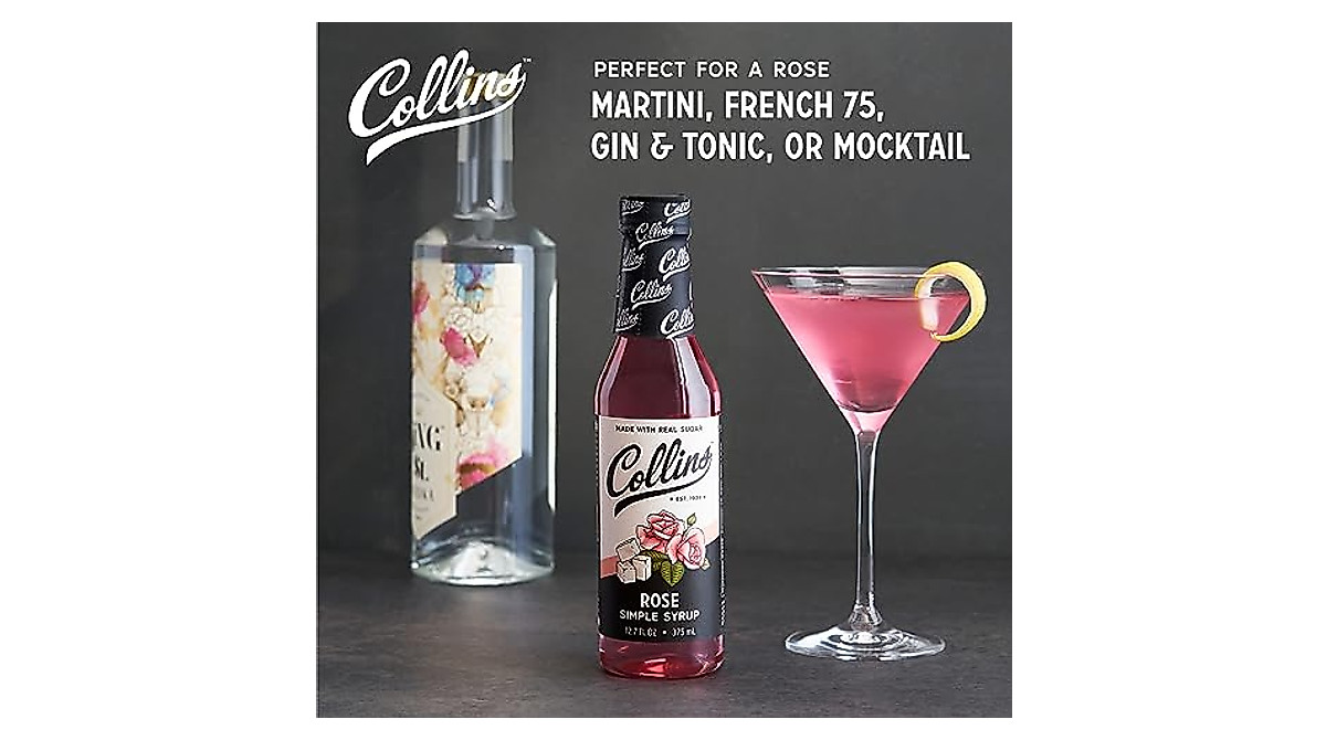 Collins Rose Syrup: Real Sugar Cocktail Mixer