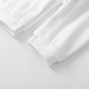 pureborn Unisex Baby Boys Girls Jumpsuit Long Sleeve Cotton Baptism Outfit One-Piece Christening Romper Waffle White 12-18 Months