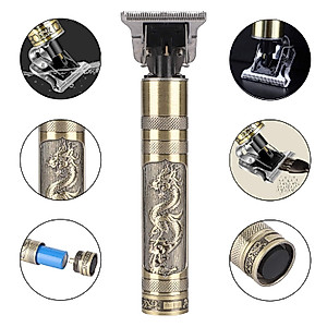 Professional Electric Pro Li Outliner Hair Clippers for Men, Cordless Rechargeable Zero Gapped Cutting T Blade Trimmer, Haircutting Baldhead Beard Shaver Barber with 4 Guide Combs 2 Battery